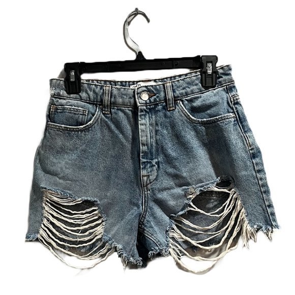 Zara | Shorts | Zara Denim Extreme Distressed High Rise Shorts Size 4 ...